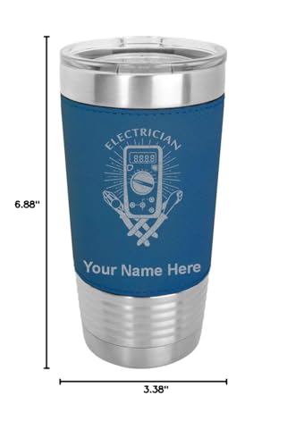 LaserGram 20oz Vacuum Insulated Tumbler Mug, Electrician, Personalized Engraving Included (Faux Leather, Blue)