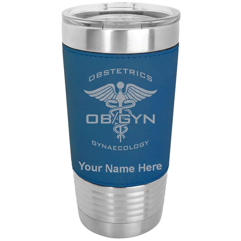 LaserGram 20oz Vacuum Insulated Tumbler Mug, OBGYN Obstetrics and Gynaecology, Personalized Engraving Included (Faux Leather, Blue)