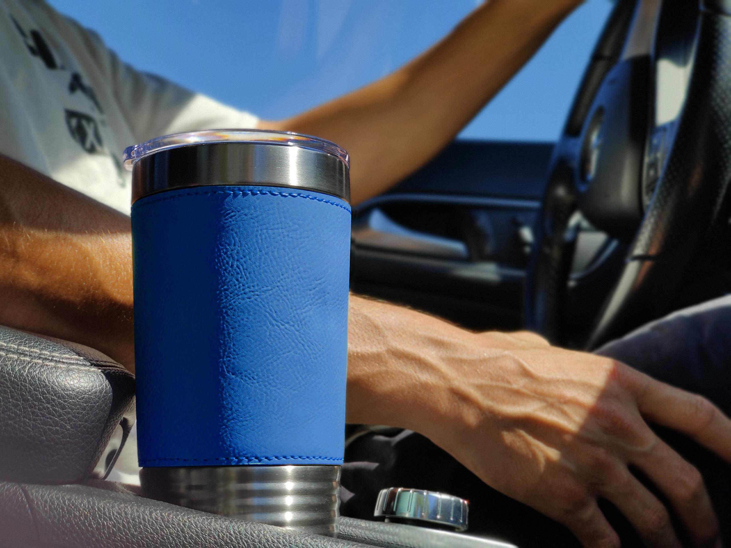 LaserGram 20oz Vacuum Insulated Tumbler Mug, World's Greatest Husband, Personalized Engraving Included (Faux Leather, Blue)