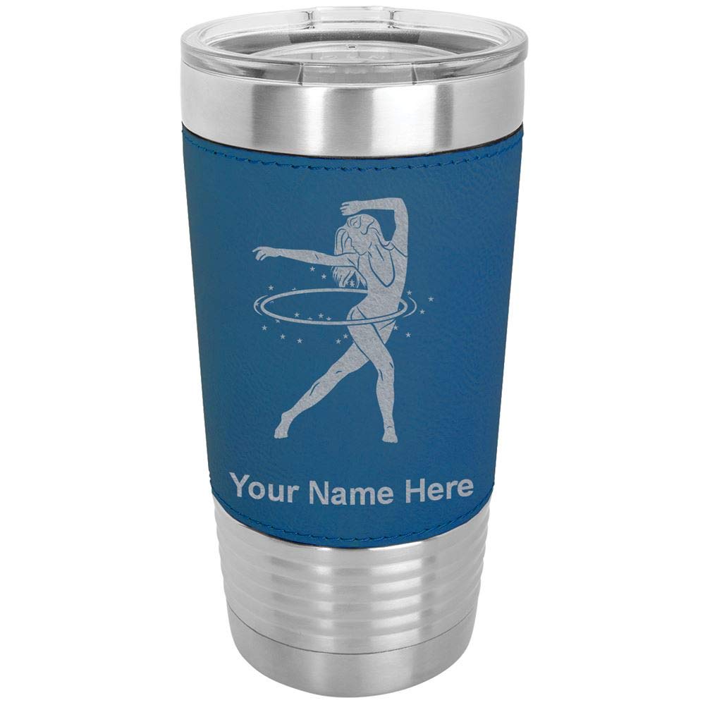 LaserGram 20oz Vacuum Insulated Tumbler Mug, Hula Hoop Woman, Personalized Engraving Included (Faux Leather, Blue)