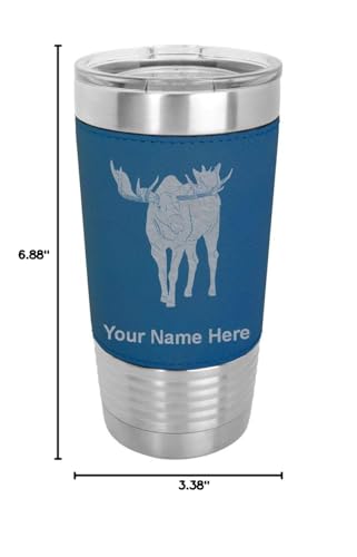 LaserGram 20oz Vacuum Insulated Tumbler Mug, Moose, Personalized Engraving Included (Faux Leather, Blue)