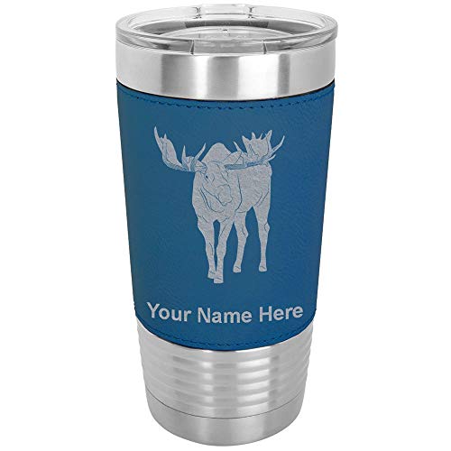 LaserGram 20oz Vacuum Insulated Tumbler Mug, Moose, Personalized Engraving Included (Faux Leather, Blue)