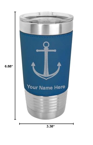 LaserGram 20oz Vacuum Insulated Tumbler Mug, Boat Anchor, Personalized Engraving Included (Faux Leather, Blue)