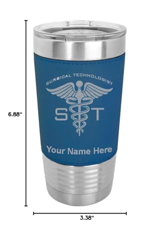LaserGram 20oz Vacuum Insulated Tumbler Mug, ST Surgical Technologist, Personalized Engraving Included (Faux Leather, Blue)