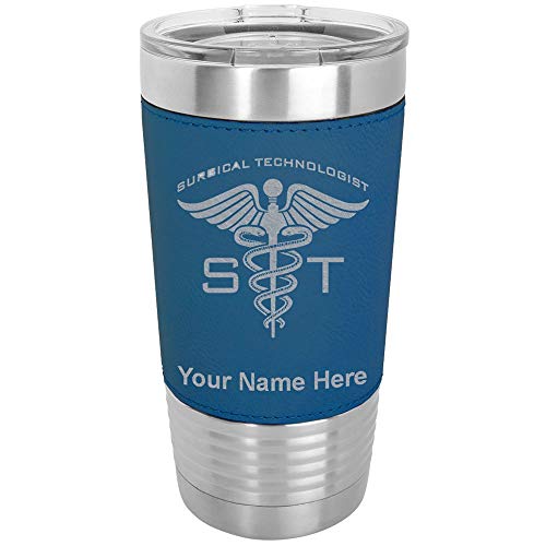 LaserGram 20oz Vacuum Insulated Tumbler Mug, ST Surgical Technologist, Personalized Engraving Included (Faux Leather, Blue)