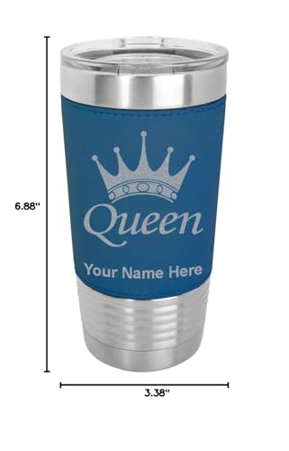 LaserGram 20oz Vacuum Insulated Tumbler Mug, Queen Crown, Personalized Engraving Included (Faux Leather, Blue)