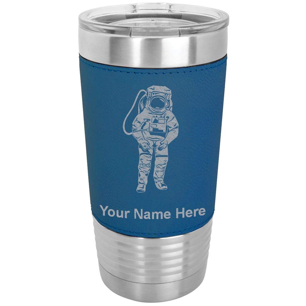 LaserGram 20oz Vacuum Insulated Tumbler Mug, Astronaut, Personalized Engraving Included (Faux Leather, Blue)