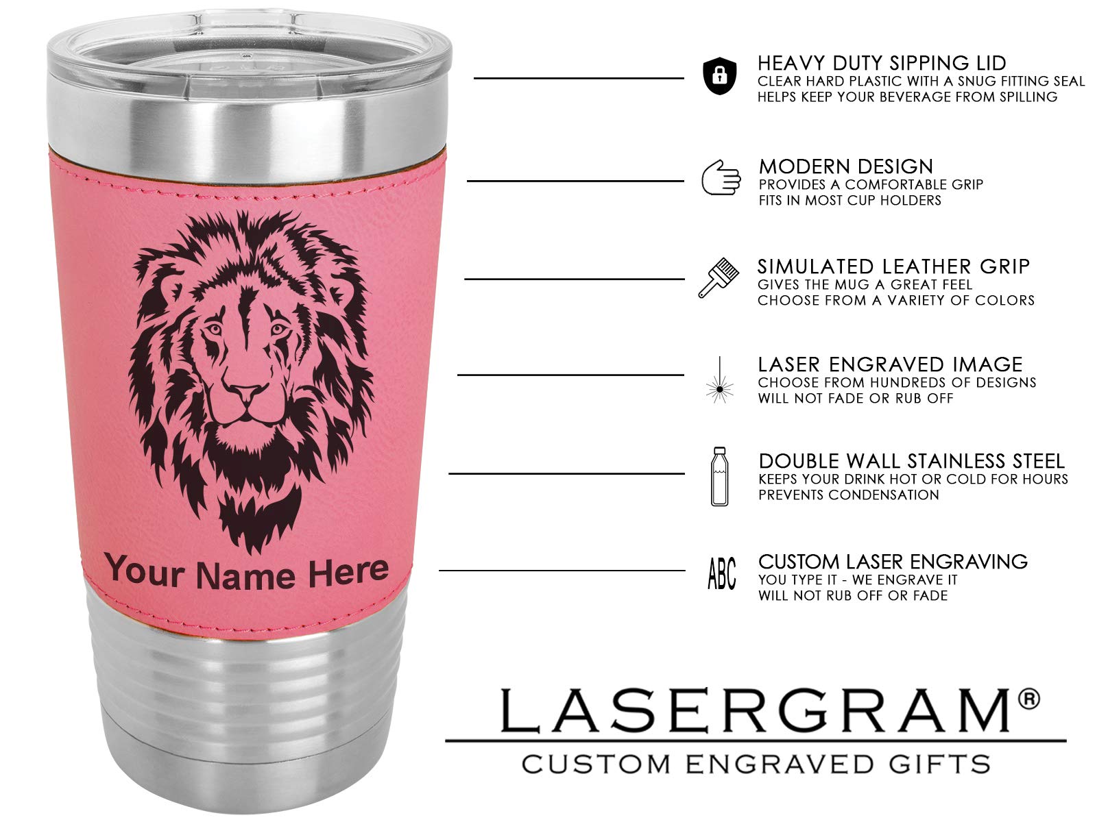 LaserGram 20oz Vacuum Insulated Tumbler Mug, Virgen de Guadalupe, Personalized Engraving Included (Faux Leather, Pink)