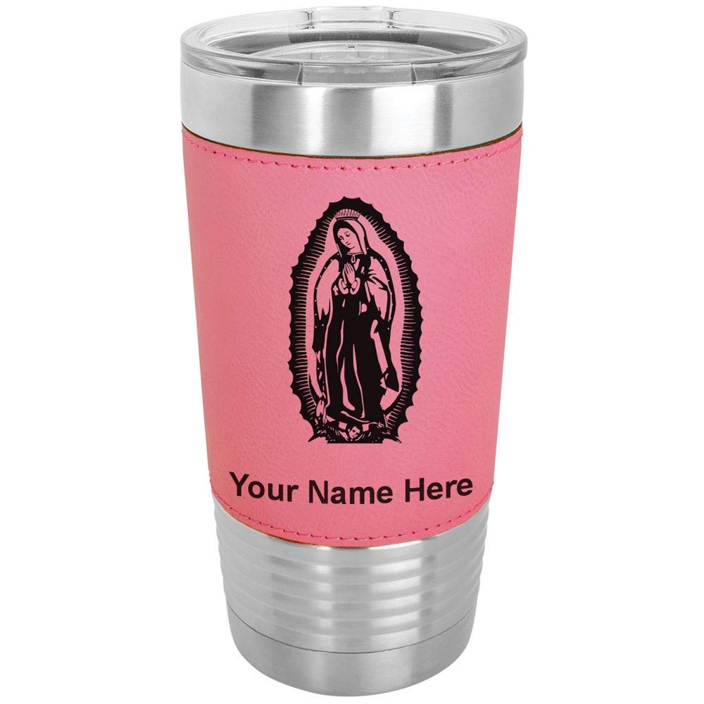 LaserGram 20oz Vacuum Insulated Tumbler Mug, Virgen de Guadalupe, Personalized Engraving Included (Faux Leather, Pink)