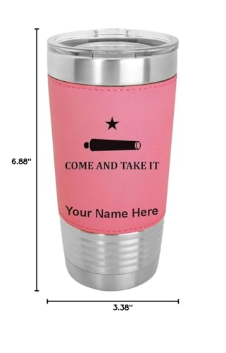 LaserGram 20oz Vacuum Insulated Tumbler Mug, Texas Come and Take It Flag, Personalized Engraving Included (Faux Leather, Pink)