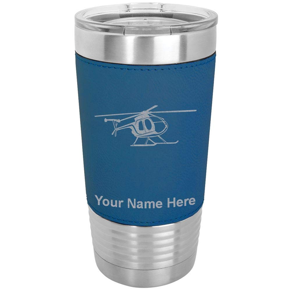 LaserGram 20oz Vacuum Insulated Tumbler Mug, Helicopter 1, Personalized Engraving Included (Faux Leather, Blue)