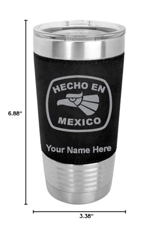 LaserGram 20oz Vacuum Insulated Tumbler Mug, Hecho en Mexico, Personalized Engraving Included (Faux Leather, Black)