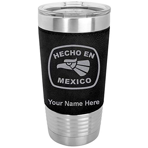 LaserGram 20oz Vacuum Insulated Tumbler Mug, Hecho en Mexico, Personalized Engraving Included (Faux Leather, Black)