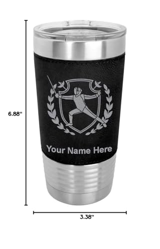 LaserGram 20oz Vacuum Insulated Tumbler Mug, Fencing, Personalized Engraving Included (Faux Leather, Black)