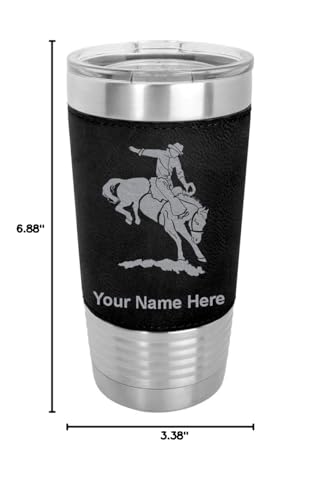 LaserGram 20oz Vacuum Insulated Tumbler Mug, Bronco Rider, Personalized Engraving Included (Faux Leather, Black)