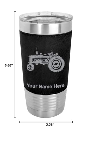 LaserGram 20oz Vacuum Insulated Tumbler Mug, Old Farm Tractor, Personalized Engraving Included (Faux Leather, Black)