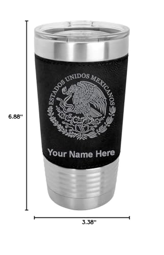 LaserGram 20oz Vacuum Insulated Tumbler Mug, Flag of Mexico, Personalized Engraving Included (Faux Leather, Black)