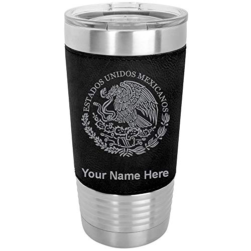 LaserGram 20oz Vacuum Insulated Tumbler Mug, Flag of Mexico, Personalized Engraving Included (Faux Leather, Black)