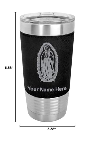 LaserGram 20oz Vacuum Insulated Tumbler Mug, Virgen de Guadalupe, Personalized Engraving Included (Faux Leather, Black)