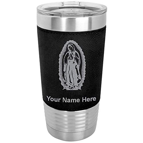 LaserGram 20oz Vacuum Insulated Tumbler Mug, Virgen de Guadalupe, Personalized Engraving Included (Faux Leather, Black)