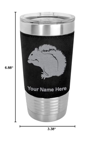 LaserGram 20oz Vacuum Insulated Tumbler Mug, Squirrel, Personalized Engraving Included (Faux Leather, Black)