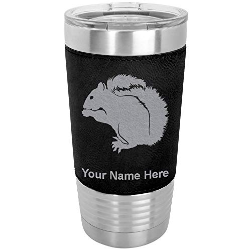 LaserGram 20oz Vacuum Insulated Tumbler Mug, Squirrel, Personalized Engraving Included (Faux Leather, Black)