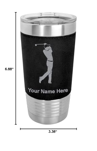 LaserGram 20oz Vacuum Insulated Tumbler Mug, Golfer Golfing, Personalized Engraving Included (Faux Leather, Black)