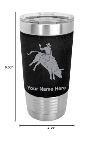 LaserGram 20oz Vacuum Insulated Tumbler Mug, Bull Rider Cowboy, Personalized Engraving Included (Faux Leather, Black)