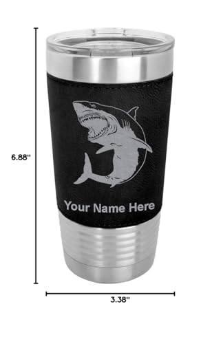 LaserGram 20oz Vacuum Insulated Tumbler Mug, Great White Shark, Personalized Engraving Included (Faux Leather, Black)