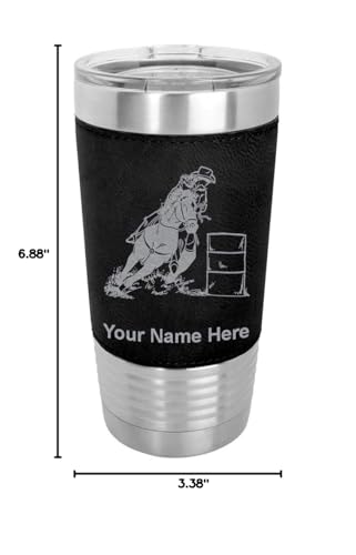 LaserGram 20oz Vacuum Insulated Tumbler Mug, Barrel Racer, Personalized Engraving Included (Faux Leather, Black)
