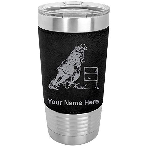 LaserGram 20oz Vacuum Insulated Tumbler Mug, Barrel Racer, Personalized Engraving Included (Faux Leather, Black)