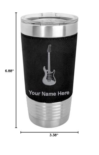LaserGram 20oz Vacuum Insulated Tumbler Mug, Electric Guitar, Personalized Engraving Included (Faux Leather, Black)