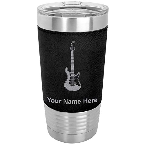 LaserGram 20oz Vacuum Insulated Tumbler Mug, Electric Guitar, Personalized Engraving Included (Faux Leather, Black)