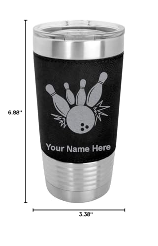 LaserGram 20oz Vacuum Insulated Tumbler Mug, Bowling Ball and Pins, Personalized Engraving Included (Faux Leather, Black)