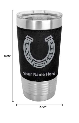 LaserGram 20oz Vacuum Insulated Tumbler Mug, Horseshoe Plain, Personalized Engraving Included (Faux Leather, Black)