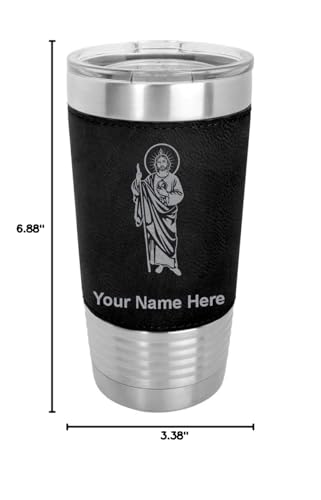 LaserGram 20oz Vacuum Insulated Tumbler Mug, Saint Jude, Personalized Engraving Included (Faux Leather, Black)