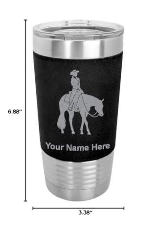 LaserGram 20oz Vacuum Insulated Tumbler Mug, Western Pleasure Horse, Personalized Engraving Included (Faux Leather, Black)