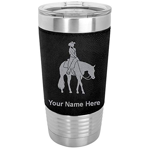 LaserGram 20oz Vacuum Insulated Tumbler Mug, Western Pleasure Horse, Personalized Engraving Included (Faux Leather, Black)