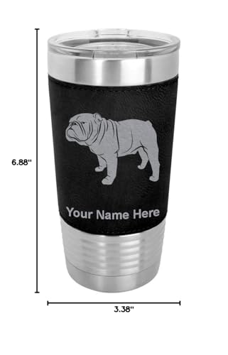 LaserGram 20oz Vacuum Insulated Tumbler Mug, Bulldog Dog, Personalized Engraving Included (Faux Leather, Black)