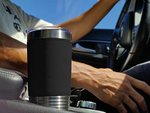 LaserGram 20oz Vacuum Insulated Tumbler Mug, Fleur de Lis, Personalized Engraving Included (Faux Leather, Black)