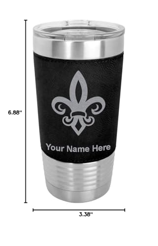 LaserGram 20oz Vacuum Insulated Tumbler Mug, Fleur de Lis, Personalized Engraving Included (Faux Leather, Black)
