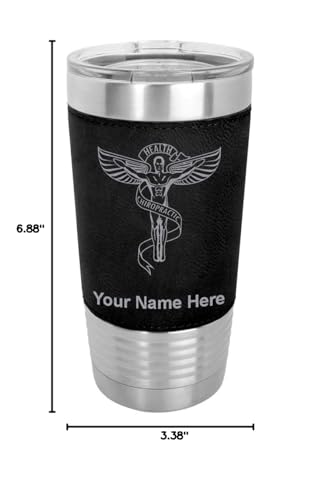 LaserGram 20oz Vacuum Insulated Tumbler Mug, Chiropractic Symbol, Personalized Engraving Included (Faux Leather, Black)