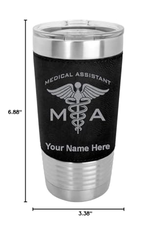 LaserGram 20oz Vacuum Insulated Tumbler Mug, MA Medical Assistant, Personalized Engraving Included (Faux Leather, Black)