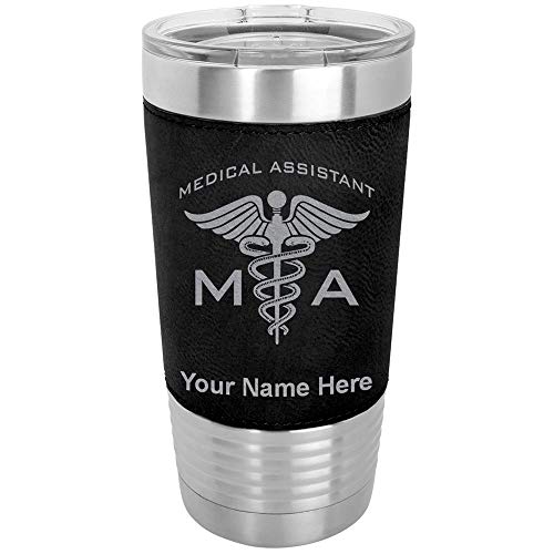 LaserGram 20oz Vacuum Insulated Tumbler Mug, MA Medical Assistant, Personalized Engraving Included (Faux Leather, Black)