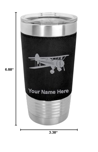 LaserGram 20oz Vacuum Insulated Tumbler Mug, Biplane, Personalized Engraving Included (Faux Leather, Black)