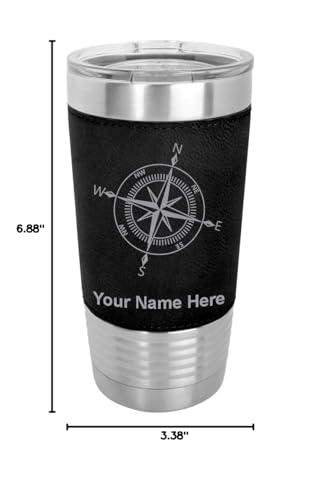 LaserGram 20oz Vacuum Insulated Tumbler Mug, Compass Rose, Personalized Engraving Included (Faux Leather, Black)