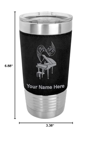 LaserGram 20oz Vacuum Insulated Tumbler Mug, Grand Piano, Personalized Engraving Included (Faux Leather, Black)