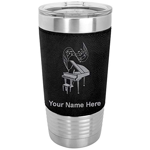 LaserGram 20oz Vacuum Insulated Tumbler Mug, Grand Piano, Personalized Engraving Included (Faux Leather, Black)