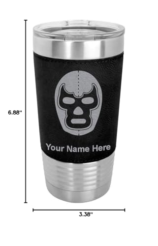 LaserGram 20oz Vacuum Insulated Tumbler Mug, Luchador Mask, Personalized Engraving Included (Faux Leather, Black)