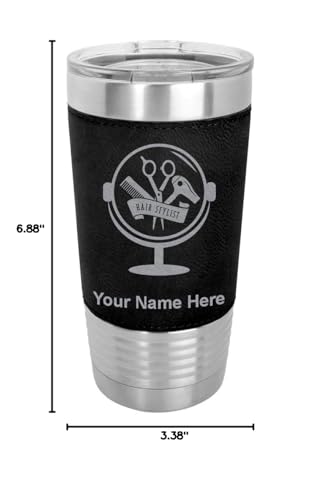 LaserGram 20oz Vacuum Insulated Tumbler Mug, Hair Stylist, Personalized Engraving Included (Faux Leather, Black)